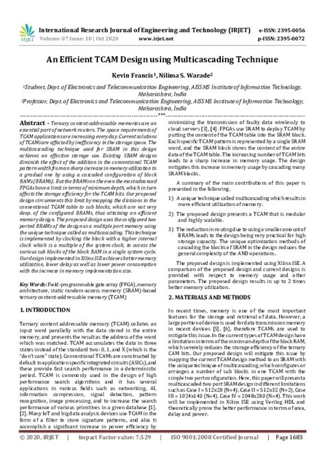 Pdf Irjet An Efficient Tcam Design Using Multicascading Technique