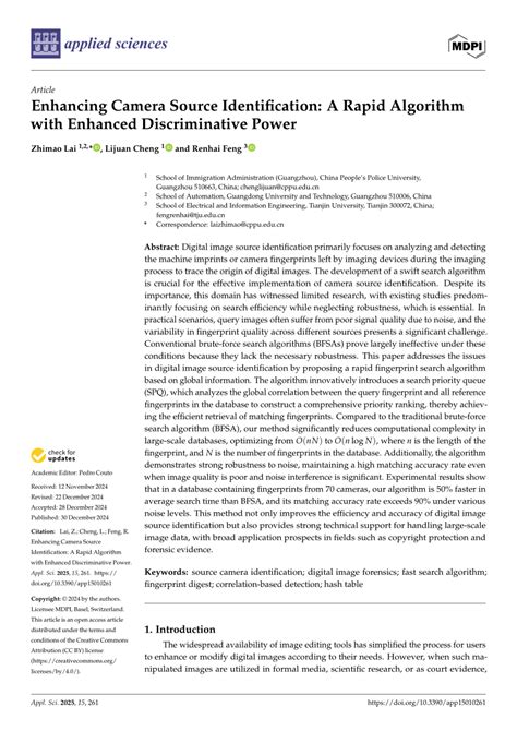 Pdf Enhancing Camera Source Identification A Rapid Algorithm With