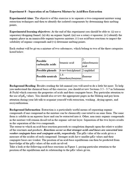 separation of an unknown mixture pdf acid dissociation constant acid