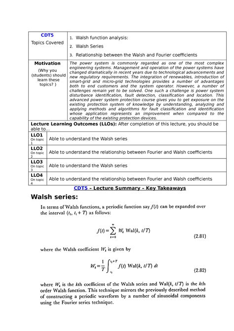 relationship between the walsh and fourier coefficients 5 cdt topics