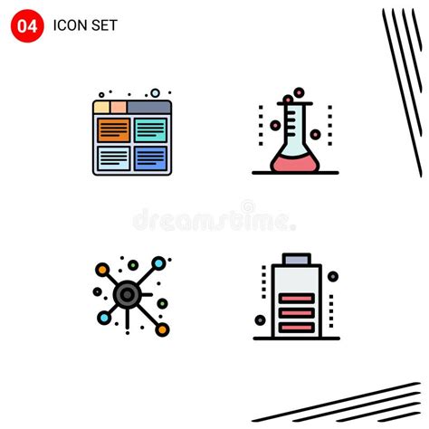 4 Thematic Vector Filledline Flat Colors And Editable Symbols Of Board Test Tube Process