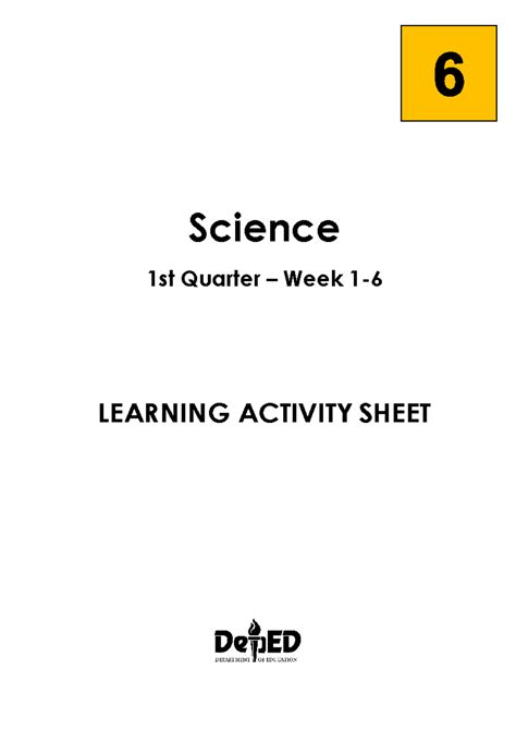Grade 6 Science Las Sample Materials Science 1st Quarter Week 1
