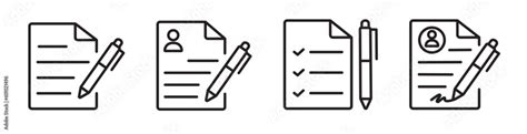 Document Line Icons Set Checklist Report Survey Editable Stroke Outline Vector Icons Set