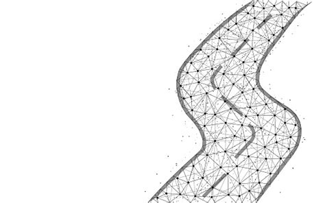 도로 낮은 폴리 디자인 여행 추상 기하학적 이미지 방향 와이어 프레임 메쉬 흰색 배경에 포인트와 선으로 만든 다각형 벡터 그림 로우 폴리곤 모델링에 대한 스톡 벡터 아트 및