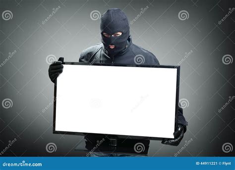 Thief Stealing Computer Monitor Stock Image Image Of Alarm Activity 44911221