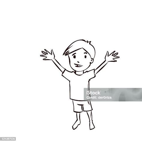 젊은 행복함 남자아이 손 드로잉 카툰 벡터 일러스트레이션 귀여운에 대한 스톡 벡터 아트 및 기타 이미지 귀여운 벡터