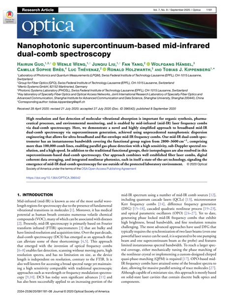 Pdf Nanophotonic Supercontinuum Based Mid Infrared Dual Comb Spectroscopy