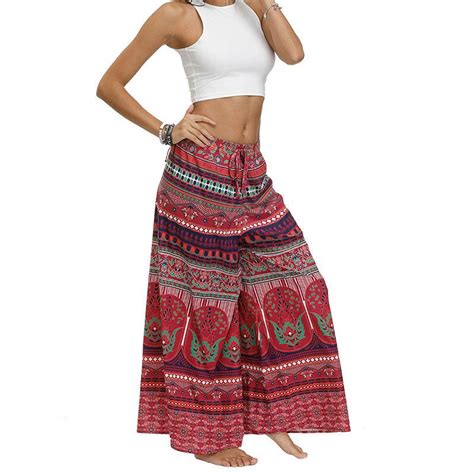 Buy Boho Printed Pants Lace Up Wide Leg Trousers Women Casual Sport