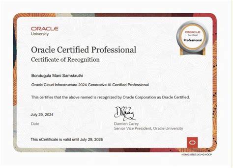 Bondugula Mani Samskruthi On Linkedin Successfully Completed Oracle Certification 😀
