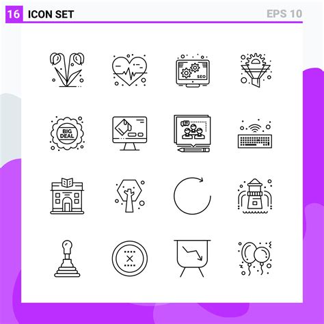 Set Of 16 Icons In Line Style Creative Outline Symbols For Website Design And Mobile Apps Simple