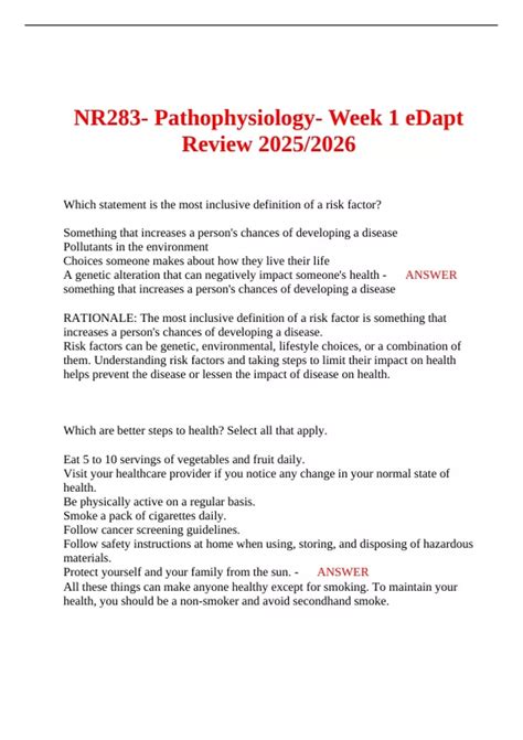 Nr283 Pathophysiology Week 1 Edapt Review 2025 2026 Nr 283 Stuvia Us