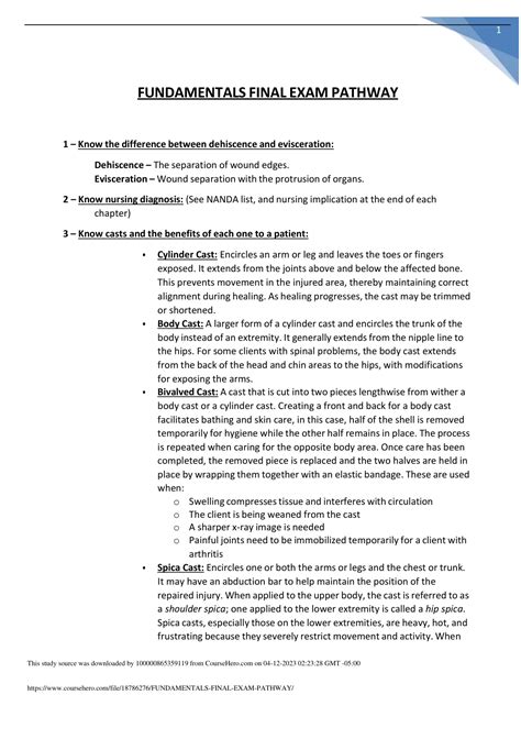 Fundamentals Final Exam Pathway Nursing Fundamentals Stuvia Us