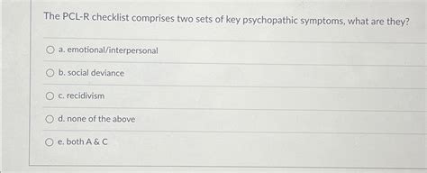 Solved The Pcl R Checklist Comprises Two Sets Of Key Solved The Pcl R Checklist Comprises Two Sets Of Key