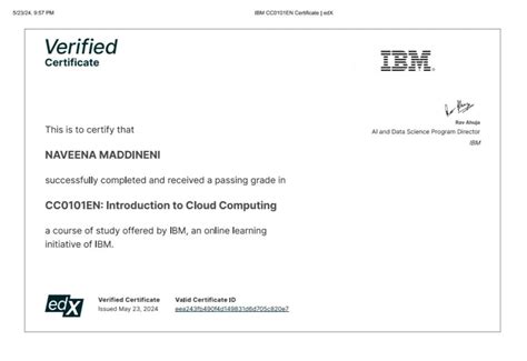 Earned Ibm Certification For Cloud Computing Skills Naveena