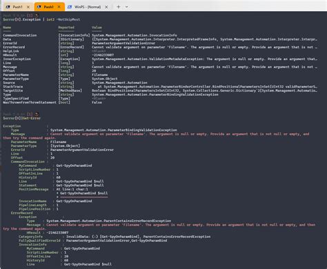 powershell pwsh null parameter error is reported less verbose than