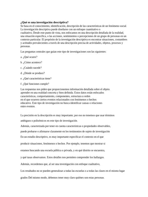 Qué Es Una Investigación Descriptiva Pdf