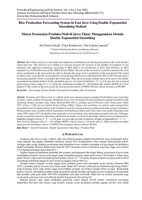 Pdf Rice Production Forecasting System In East Java Using Double