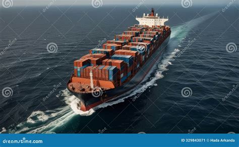 Massive Cargo Ship Loaded With Containers Moving Through The Ocean Stock Illustration