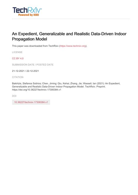 Pdf An Expedient Generalizable And Realistic Data Driven Indoor Propagation Model