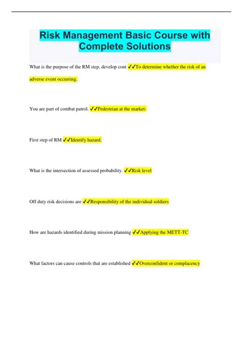 Risk Management Basic Course With Complete Solutions Risk Management Basic Course Stuvia Us