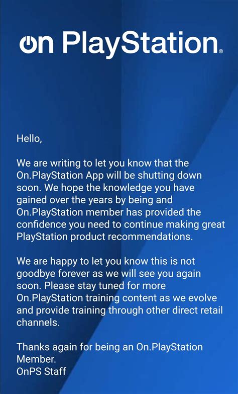 Seems Like The App Is Shutting Down On Playstation