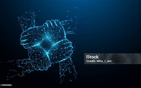 손 모양 선 삼각형 및 입자 스타일 디자인 함께 결합 일러스트 벡터 팀워크에 대한 스톡 벡터 아트 및 기타 이미지 팀워크