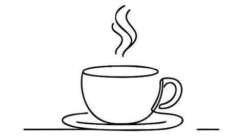 Een Doorlopende Lijn Tekenen Kopje Koffie Met Stoom Op Witte