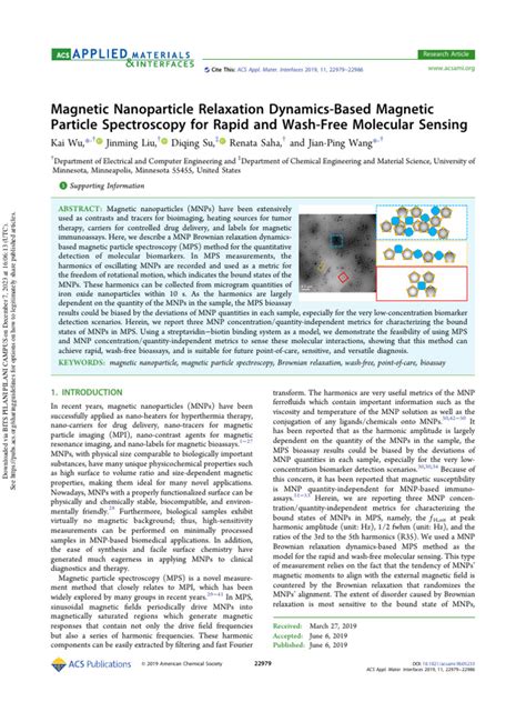 Wu Et Al 2019 Magnetic Nanoparticle Relaxation Dynamics Based Magnetic