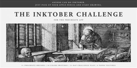 the inktober challenge 2024 procreate kit free brushes for procreate