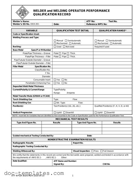 Free Welder Performance Qualification Record Template Simple Pdf Form
