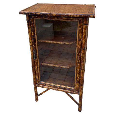 Antique Burnt Bamboo Cabinet With Glass Door England Ca 1880s For