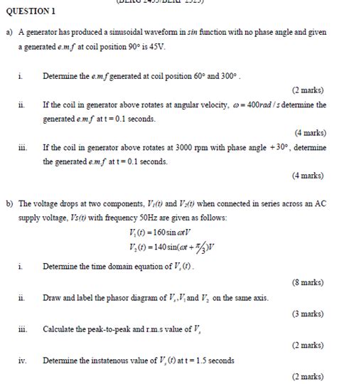 Solved Question 1 A A Generator Has Produced A Sinusoidal Solved Question 1 A A Generator Has Produced A Sinusoidal