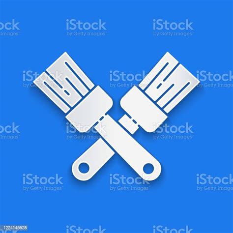 종이 잘라 파란색 배경에 격리 된 페인트 브러시 아이콘을 교차 종이 아트 스타일입니다 벡터 일러스트레이션 3차원 형태에 대한 스톡 벡터 아트 및 기타 이미지 Istock