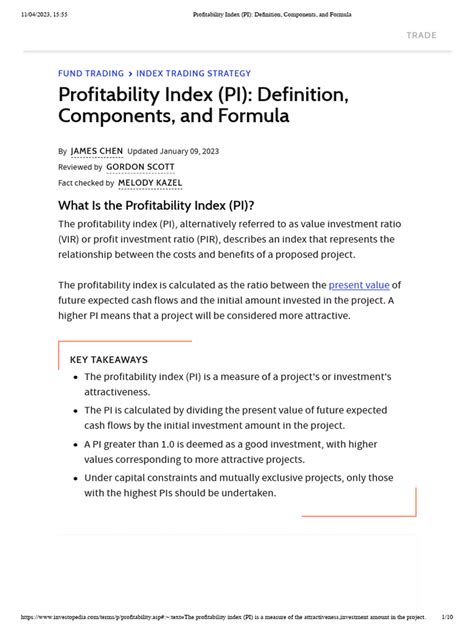 Profitability Index Pi Definition Components And Formula Pdf