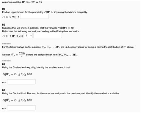 Solved A Random Variable W Has EW A Find An Upper Chegg