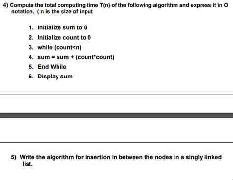 Solved L Compute The Total Computing Time Tn Of The