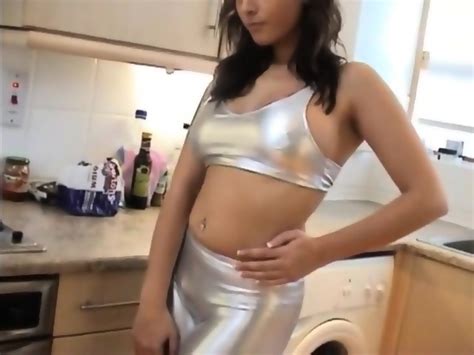 Amazing Curvy British Babe Kirsty In Shiny Silver Spandex