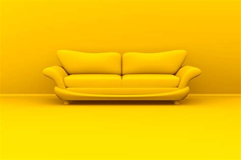 방에 있는 소파의 노란색 단색 3d 일러스트 0명에 대한 스톡 사진 및 기타 이미지 0명 가구 가정의 방 Istock
