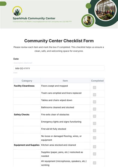 Free Community Center Checklist Form Template To Edit Online