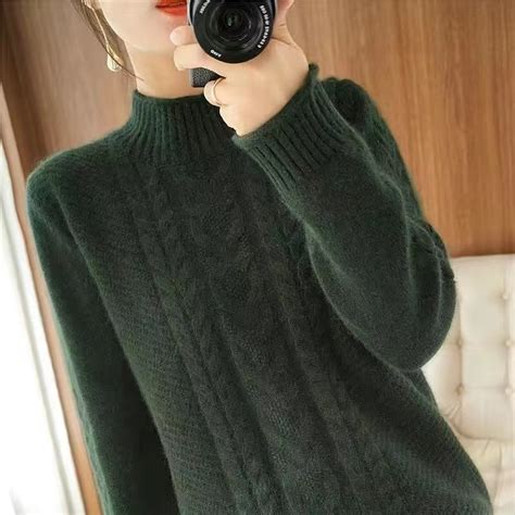 Купити Пуловер Кашеміровий светр Осінь і зима Новий напіввисокий комір Теплий вільний підкладний