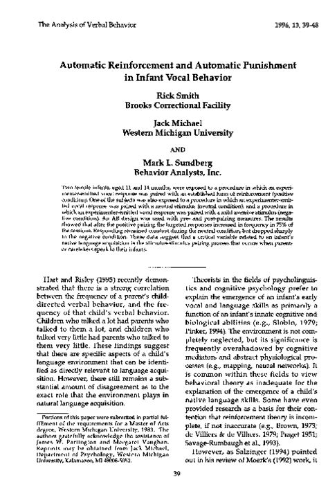 Pdf Automatic Reinforcement And Automatic Punishment In Infant Vocal Behavior