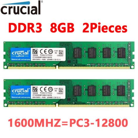 Crucial Ddr3 16gb 2x8gb Kit 1600 Mhz Pc3 12800 Dimm 240pin Non Ecc Memory Ram Ebay