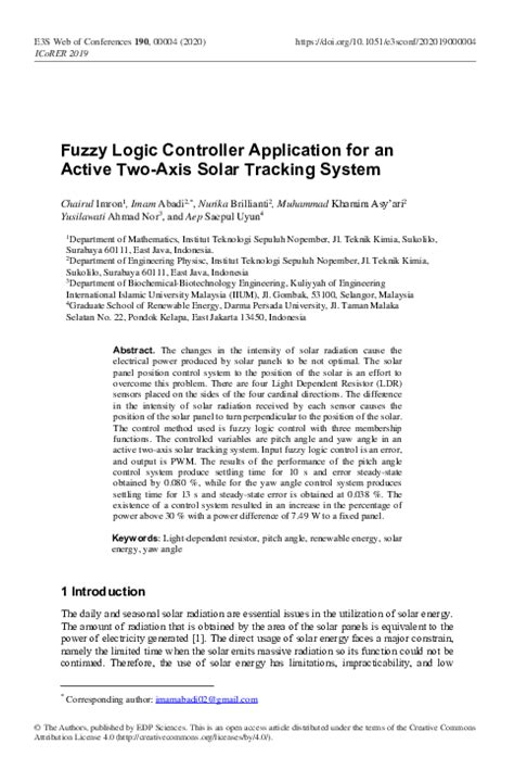 Pdf Fuzzy Logic Controller Application For An Active Two Axis Solar