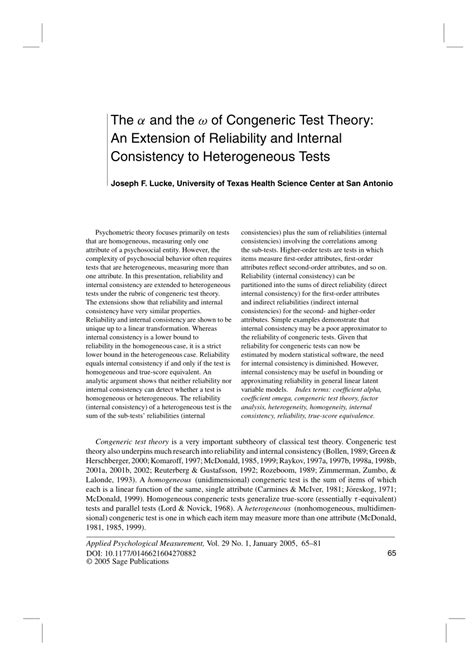 Pdf The And The Of Congeneric Test Theory An Extension Of