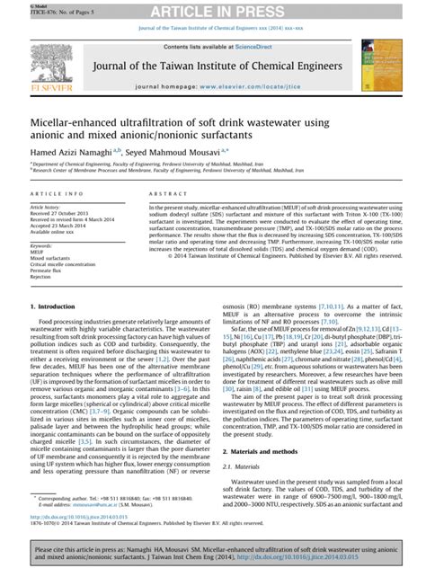 Mixed Micell Turbidity Rejection Pdf Membrane Sodium Dodecyl Sulfate