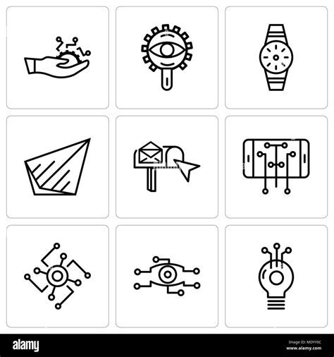 Set Of 9 Simple Editable Icons Such As Idea Analysis Cpu Smartphone Email Box Send