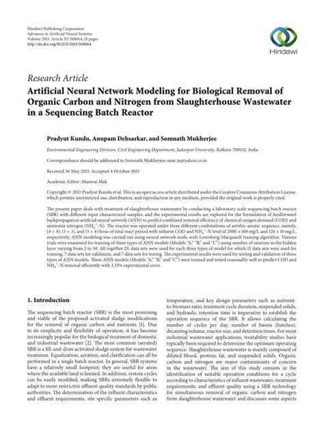 Pdf Artificial Neural Network Modeling For Biological Removal Of Organic Carbon And Nitrogen