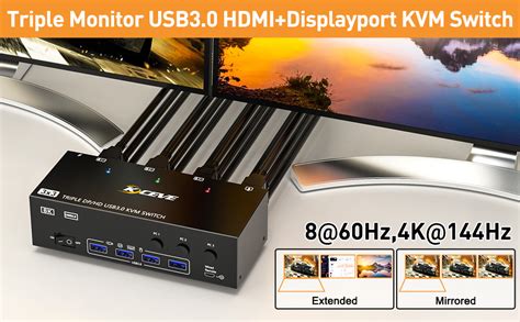 Kvm Switch 3 Computers Hdmi 4k144hz Dual Triple Monitor Switches Support 4k 60hz