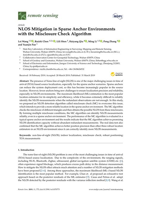 Pdf Nlos Mitigation In Sparse Anchor Environments With The Misclosure
