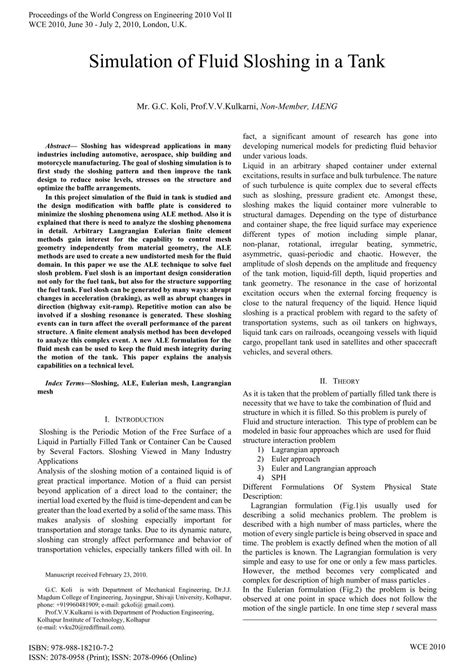 Simulation Of Fluid Sloshing In A Tank International Association Of